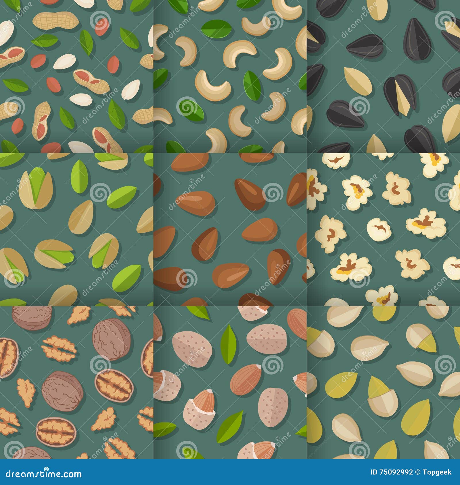 Set of Seamless Patterns with Nuts and Seeds. Stock Vector ...