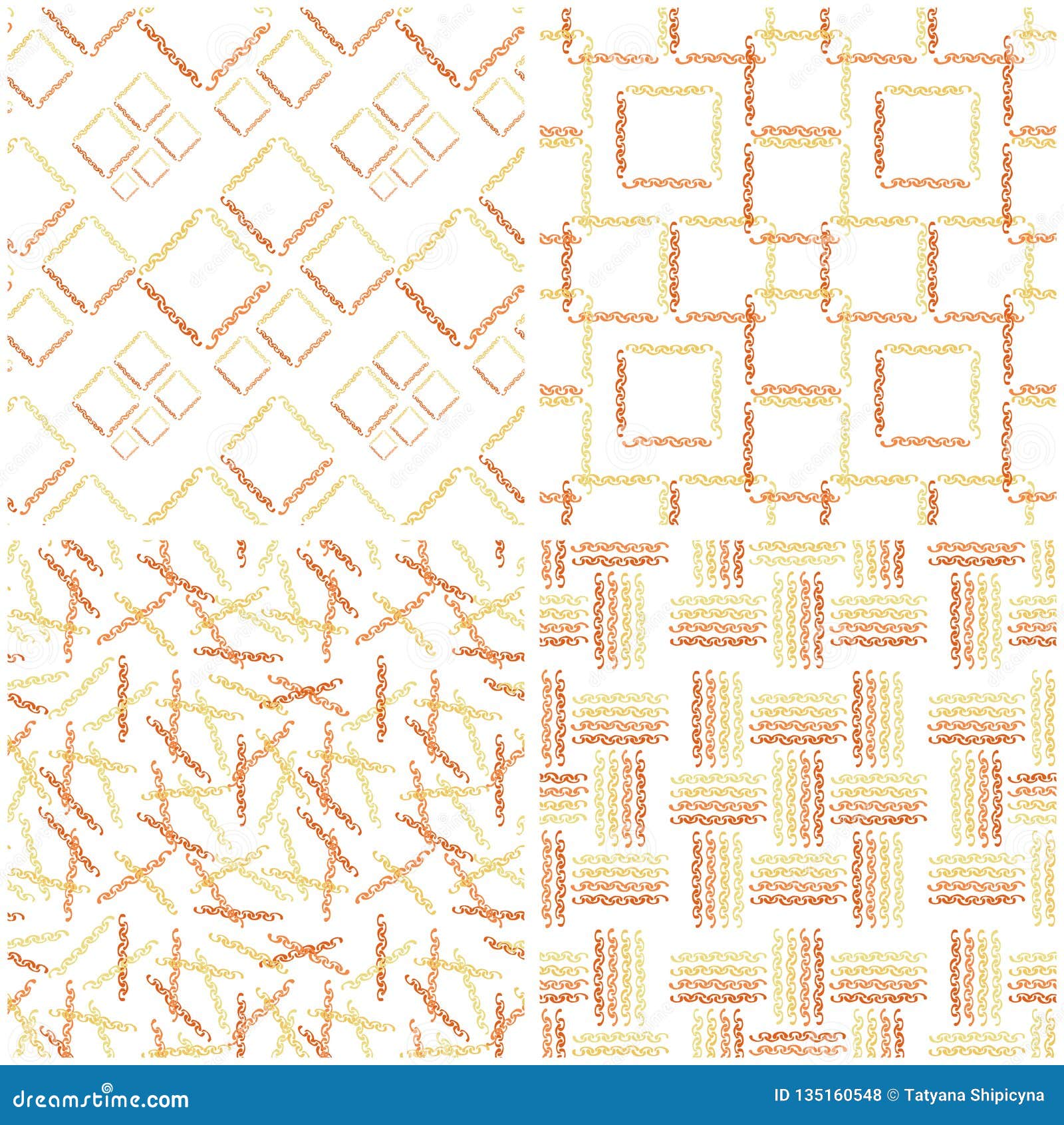 Set of Seamless Patterns of Orange Chains on White Background. Stock ...