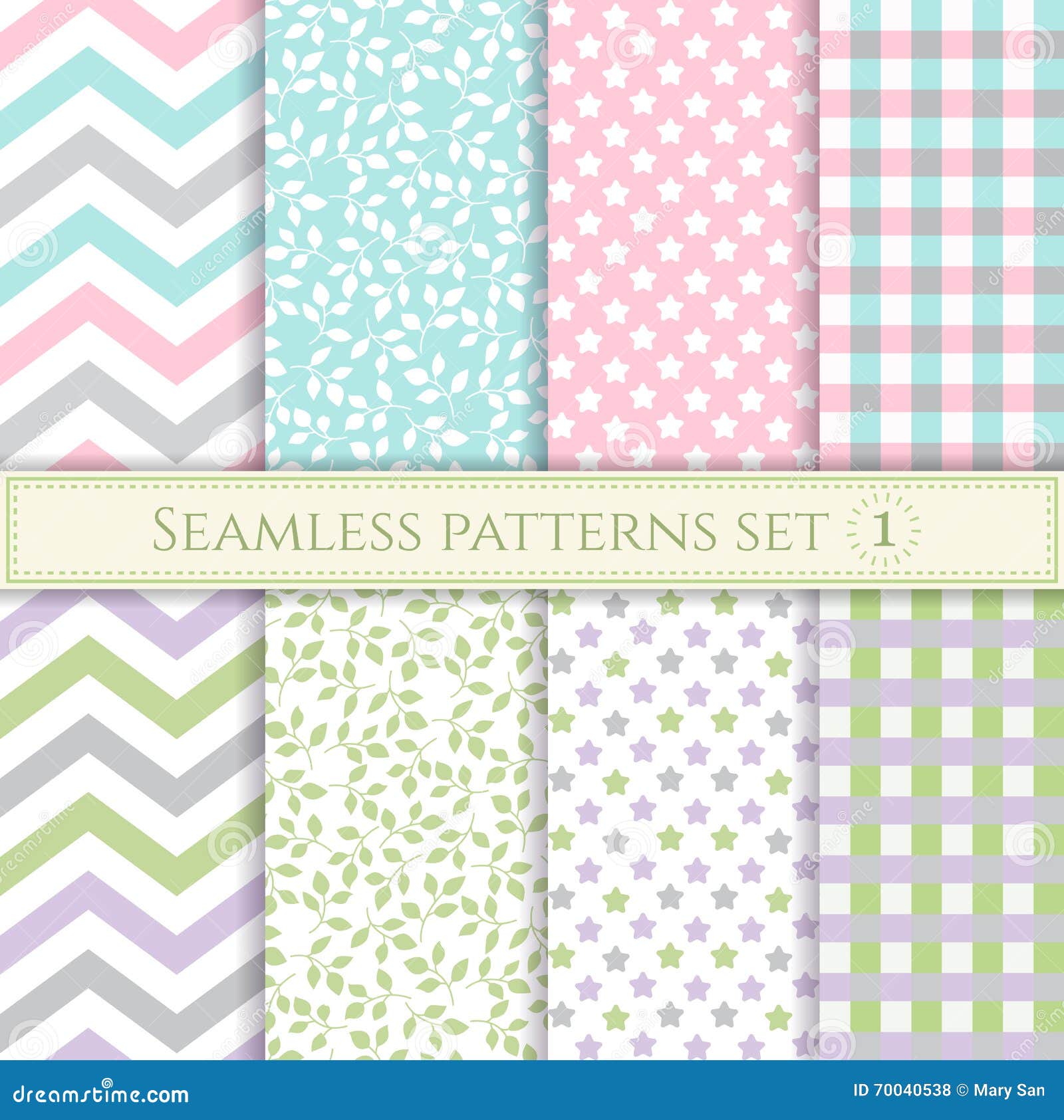 Set of Seamless Patterns in Pastel Colors for Fabric, Wrapping Paper or ...