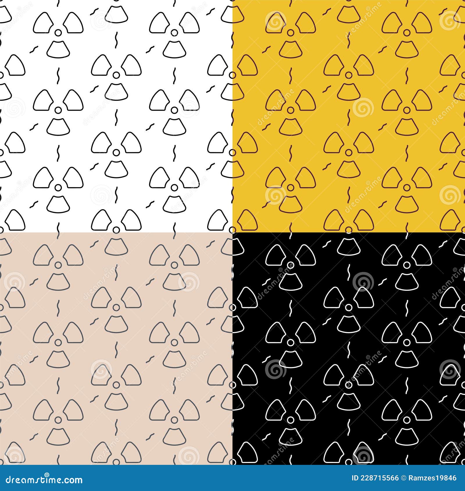 Set of Seamless Patterns with Radioactive Hazard Sign. Ornament for ...