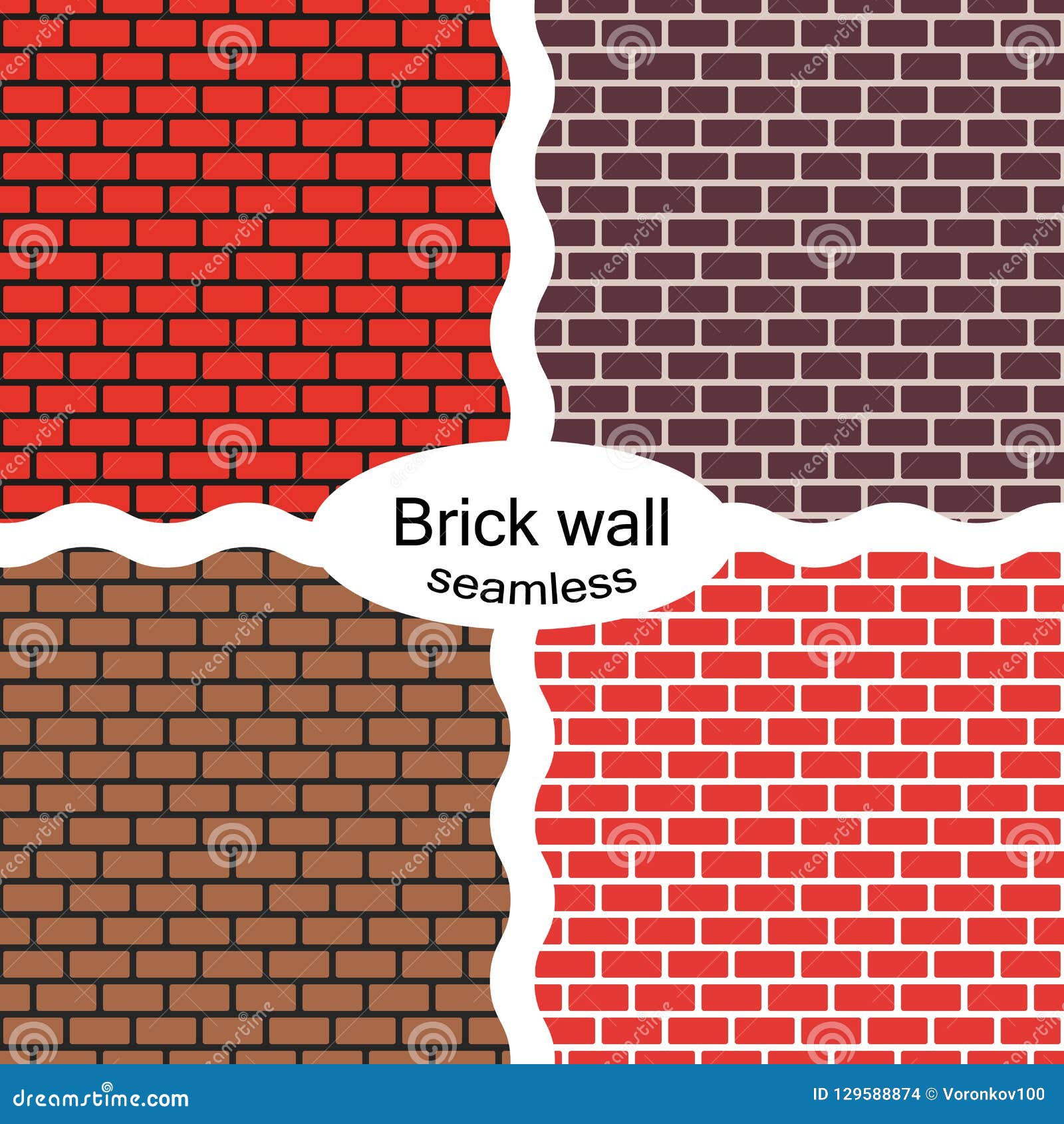 Set of Seamless Patterns of Red, Brown, Brick Walls. Continuous ...