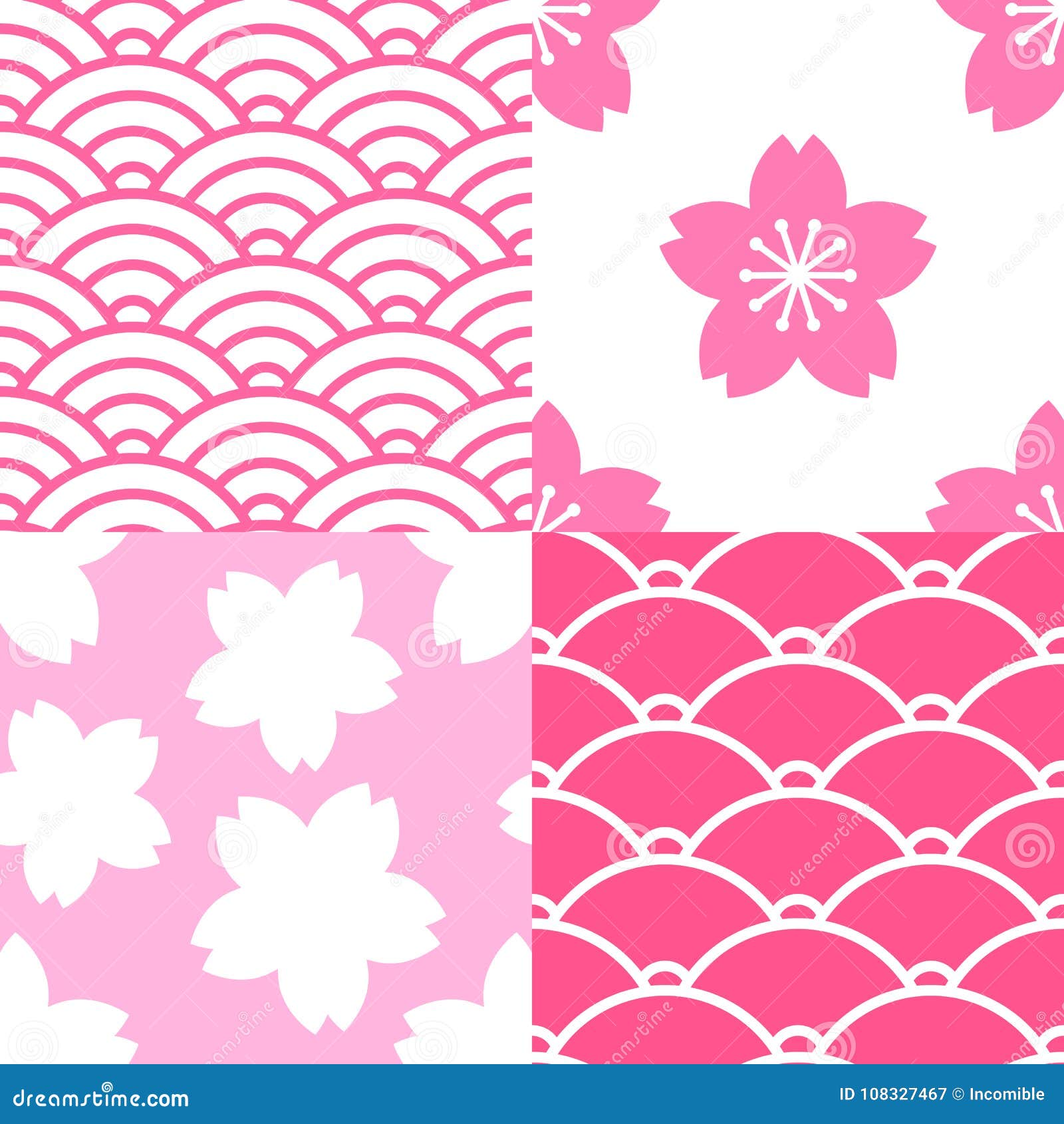 Set of Seamless Patterns with Sakura and Waves Stock Vector ...