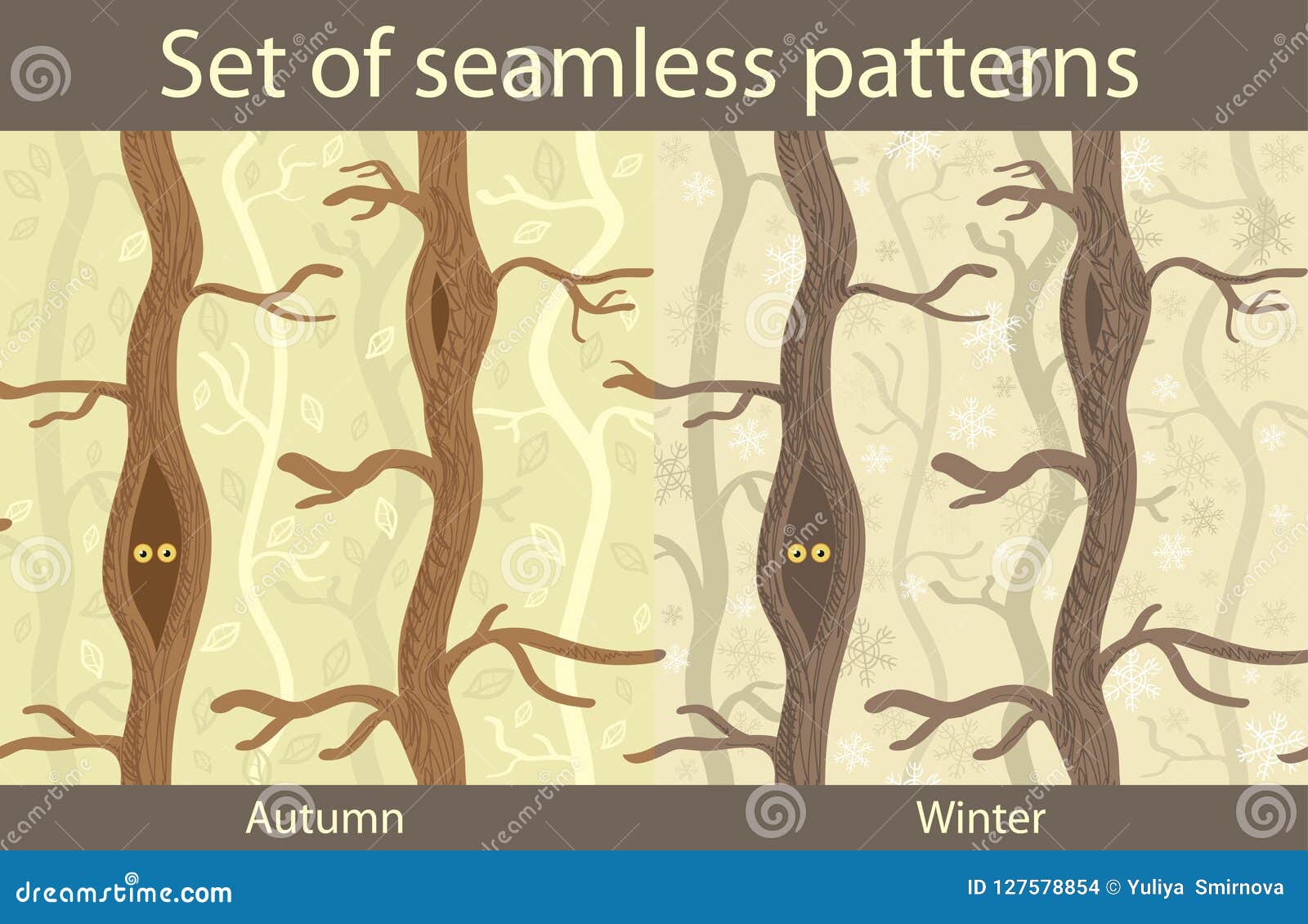 Set of Seamless Patterns of Seasons. Forest in Different Seasons Stock ...