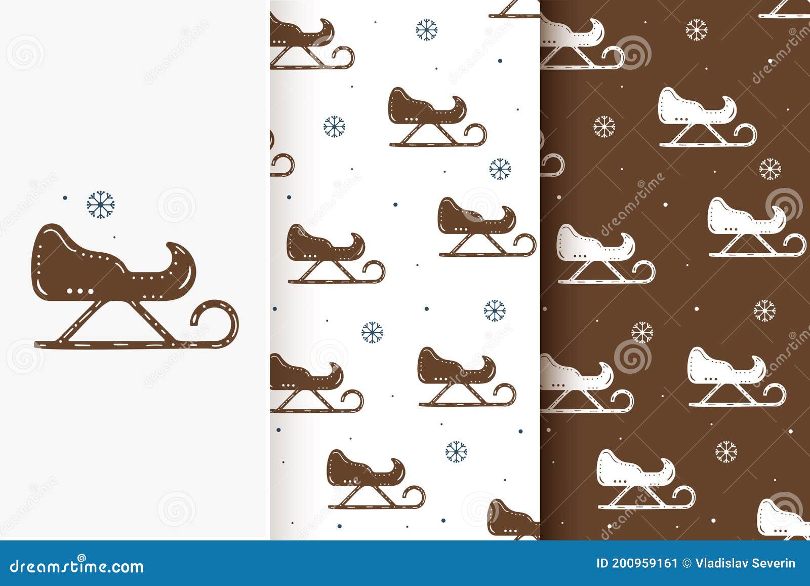 Set of Seamless Patterns of Sledges and Snowflakes in Flat Style ...