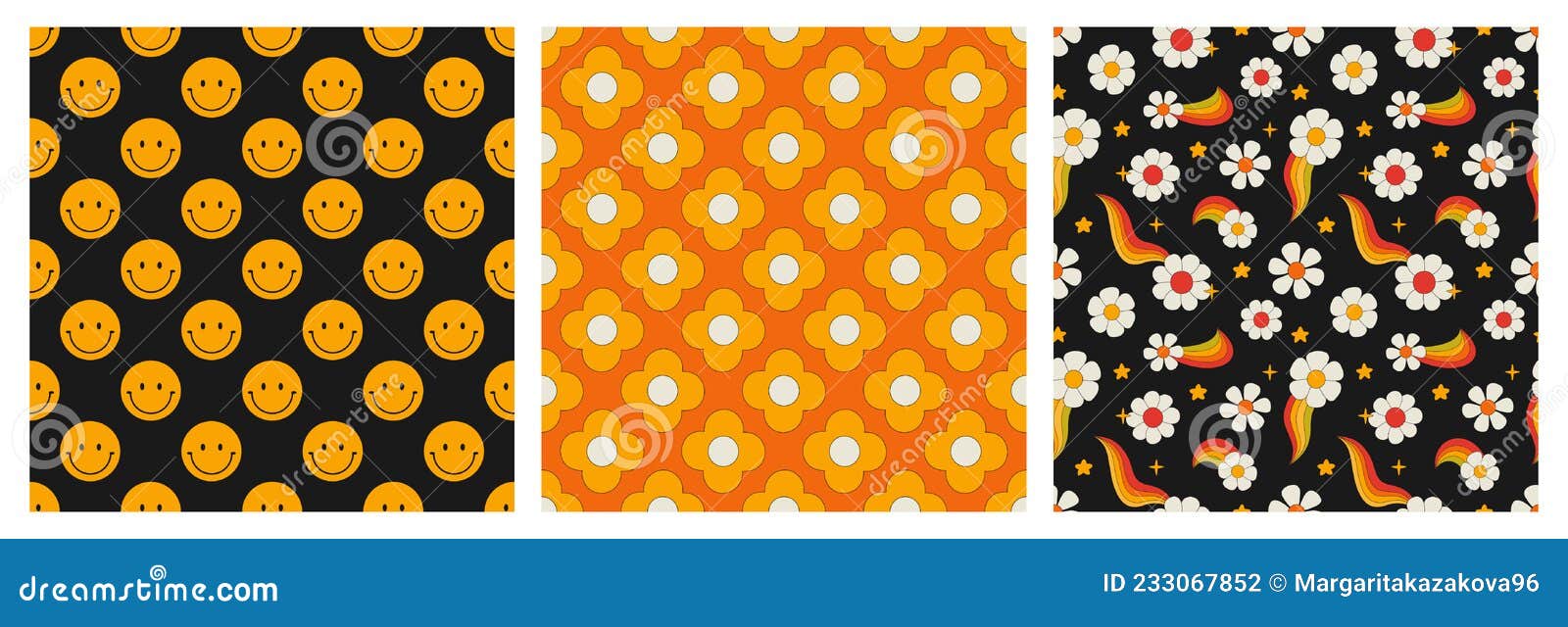 Set of Seamless Patterns in the Style of the 70s. Retro Pattern with ...