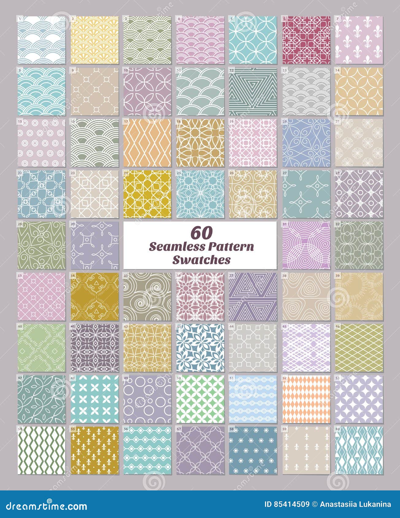 Set of 60 Seamless Patterns Swatches Stock Vector - Illustration of ...