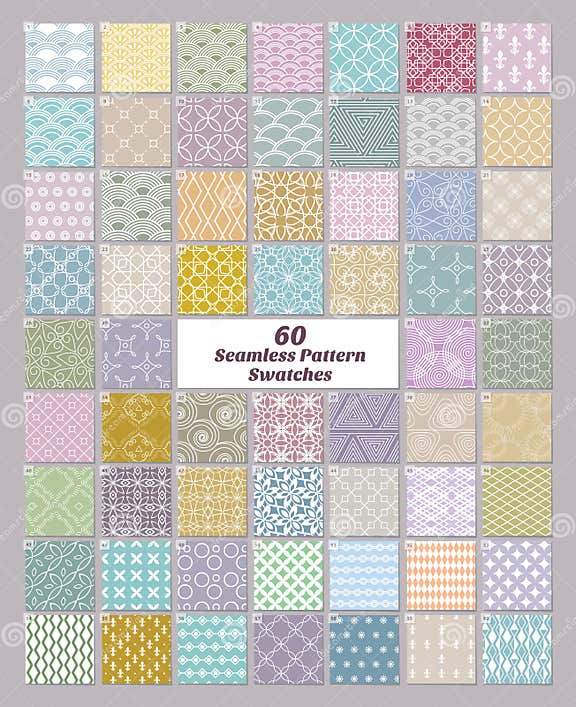 Set of 60 Seamless Patterns Swatches Stock Vector - Illustration of ...