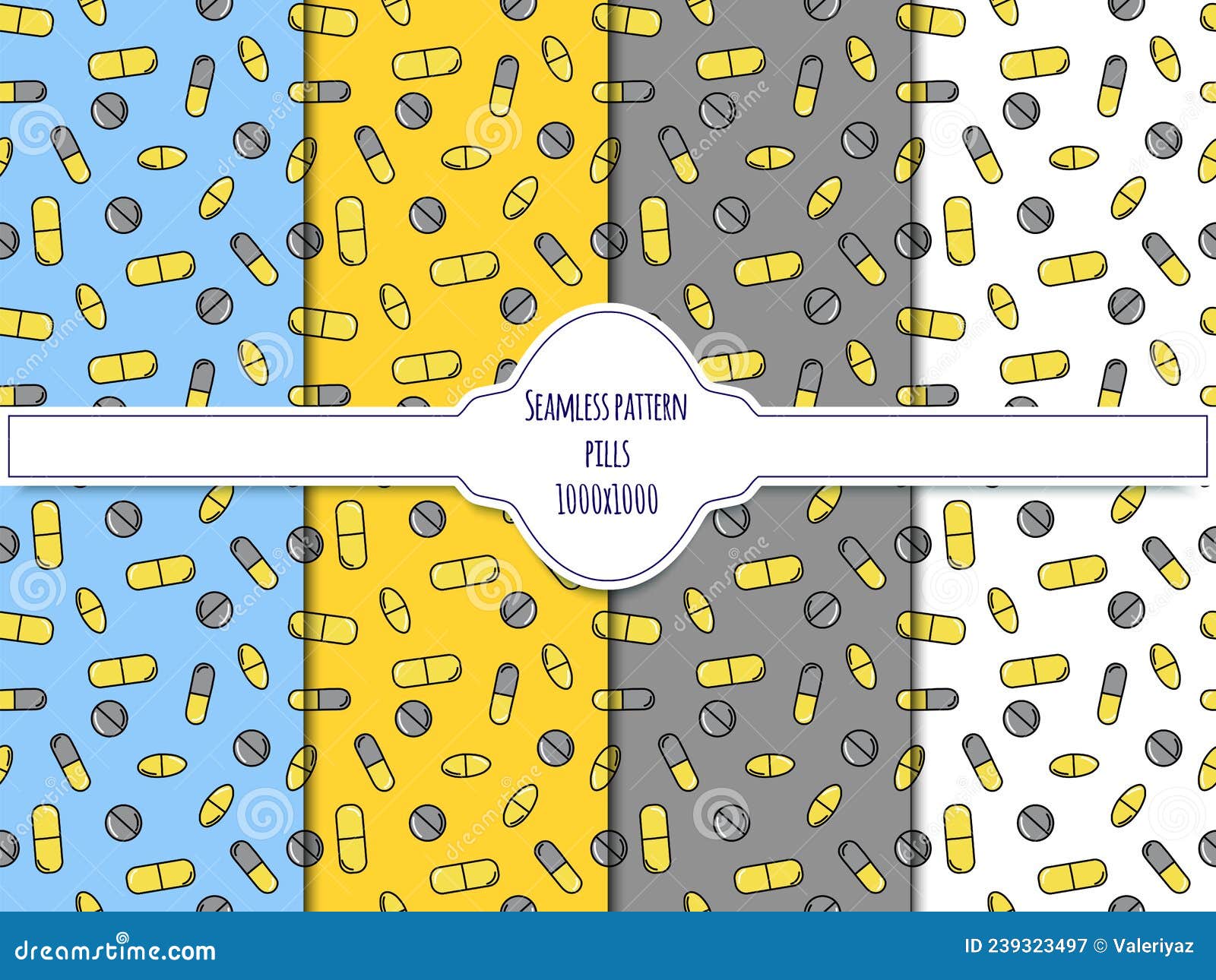A Set of Seamless Patterns of Tablets Pills Pixels 1000x1000. Vector ...
