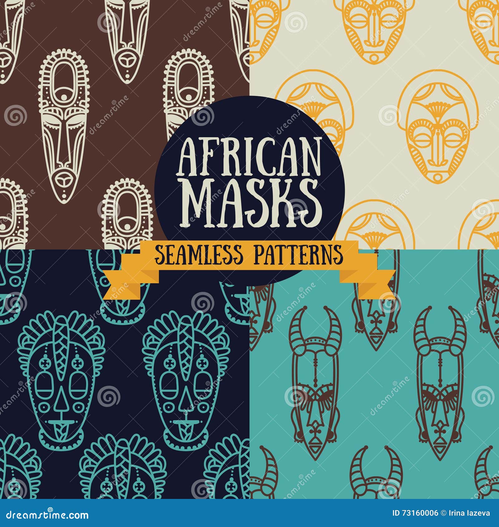 Set of Seamless Patterns with Tribal African Masks Stock Vector ...