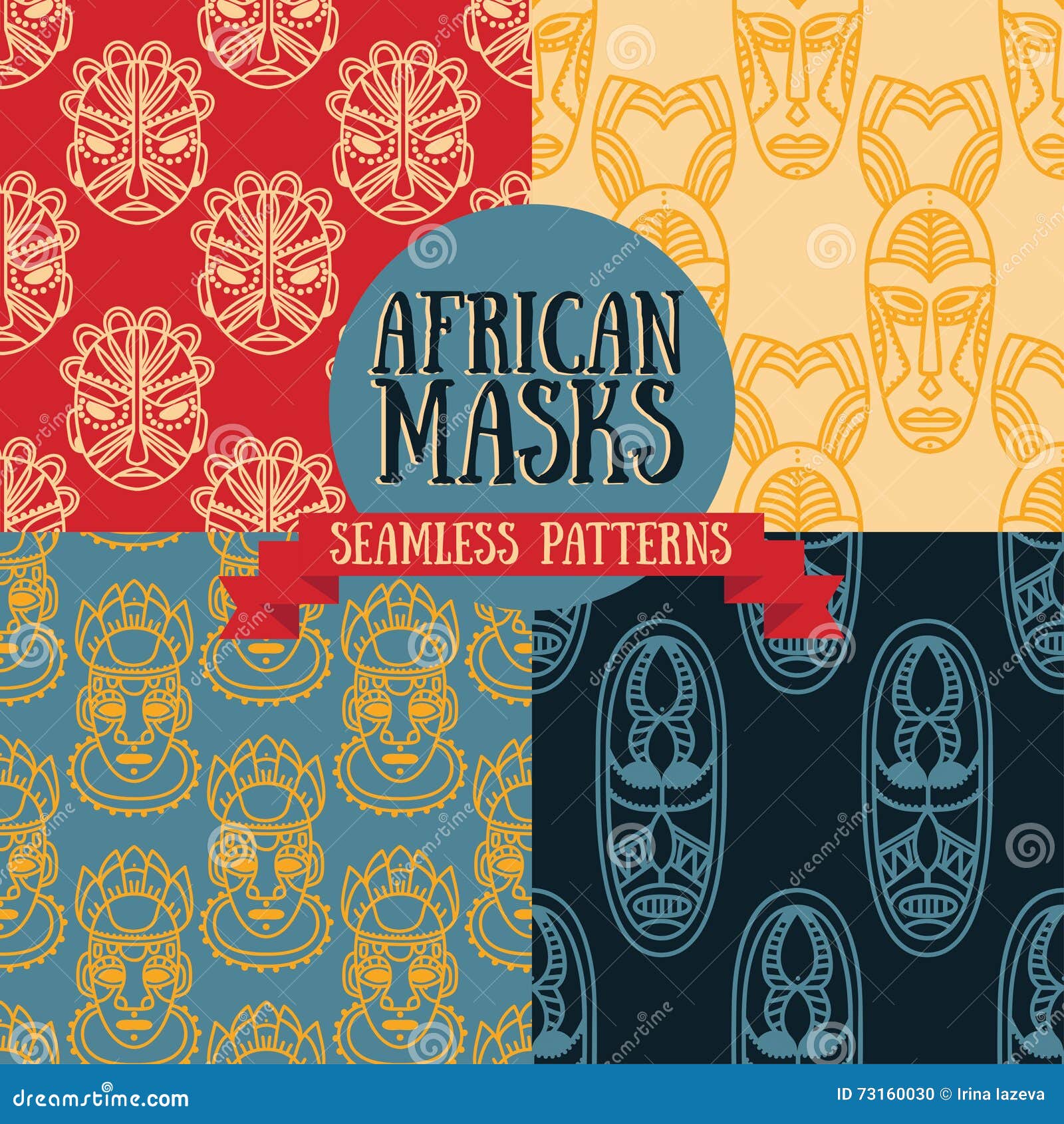 Set of Seamless Patterns with Tribal African Masks Stock Vector ...
