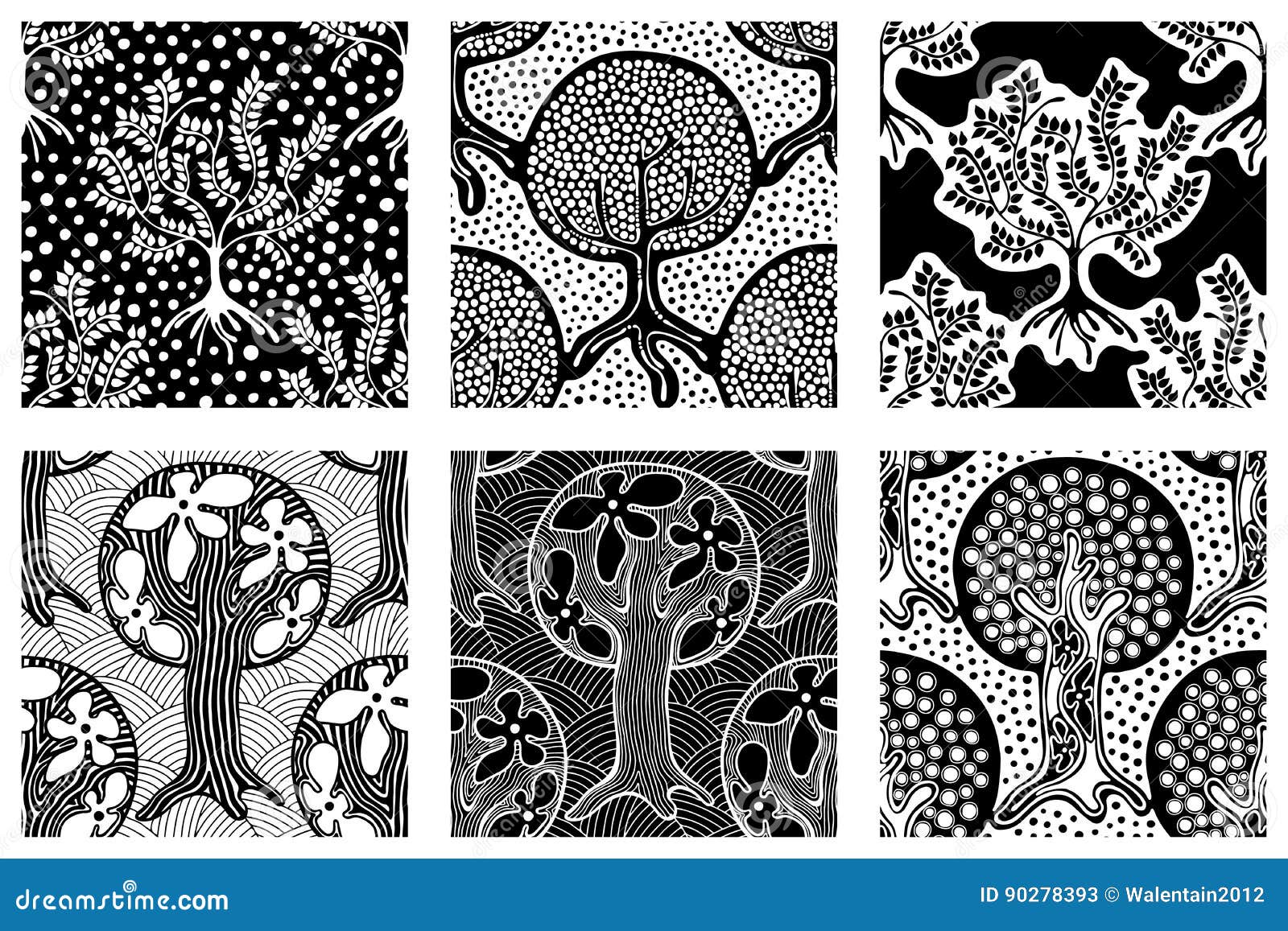Set of Seamless Patterns, Vector Hand Drawn Repeating Illustration ...