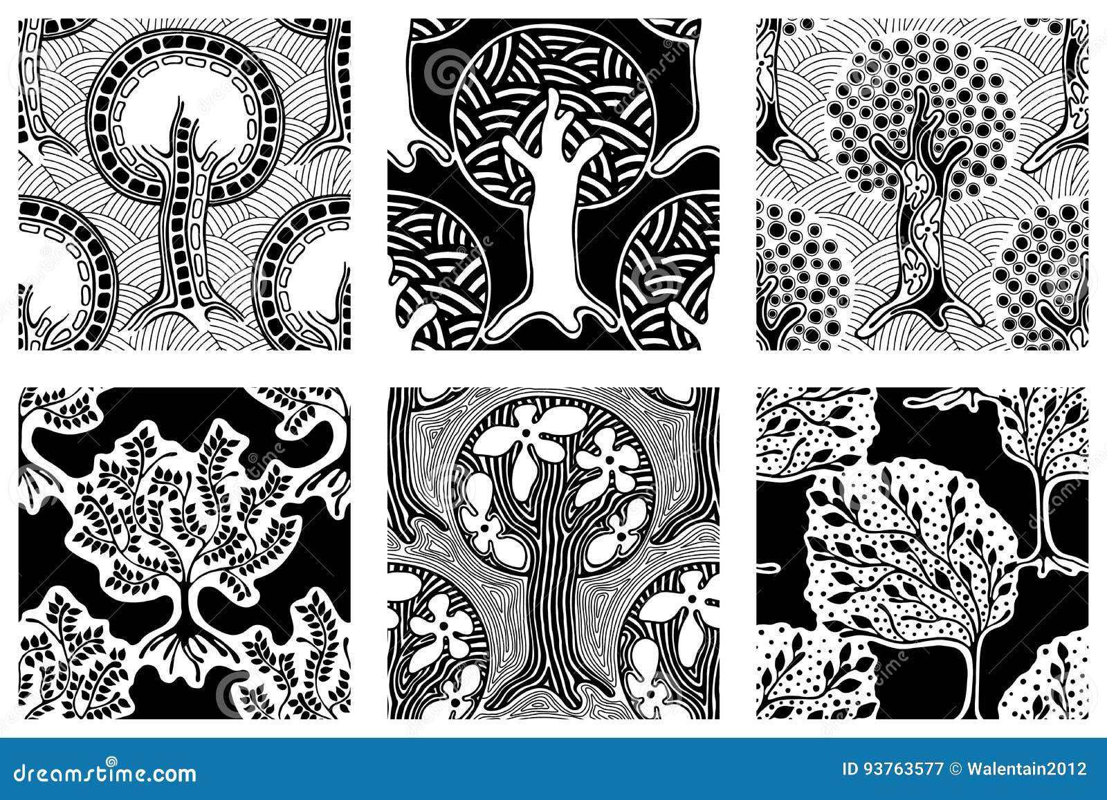 Set of Seamless Patterns, Vector Hand Drawn Repeating Illustration ...