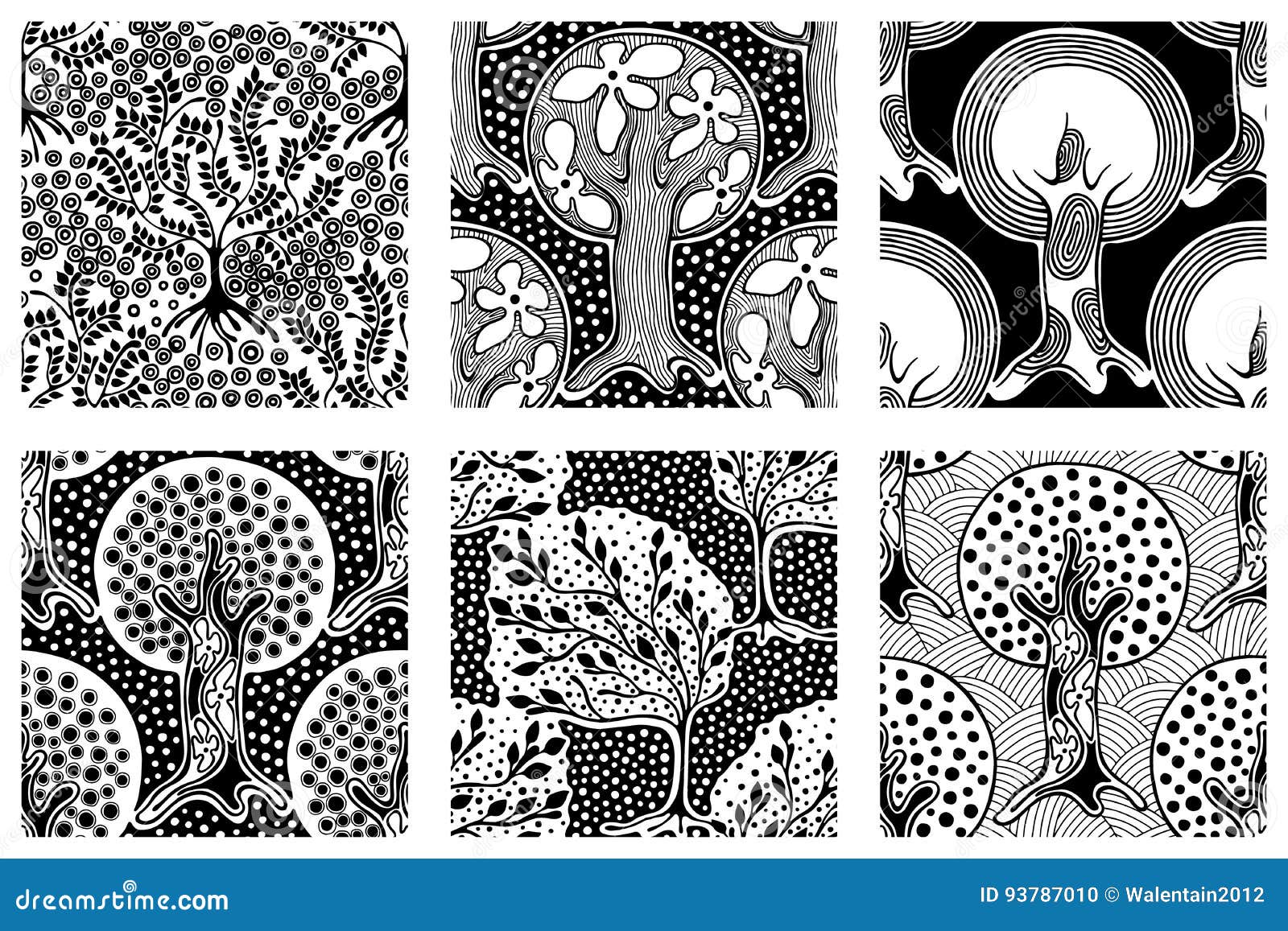 Set of Seamless Patterns, Vector Hand Drawn Repeating Illustration ...