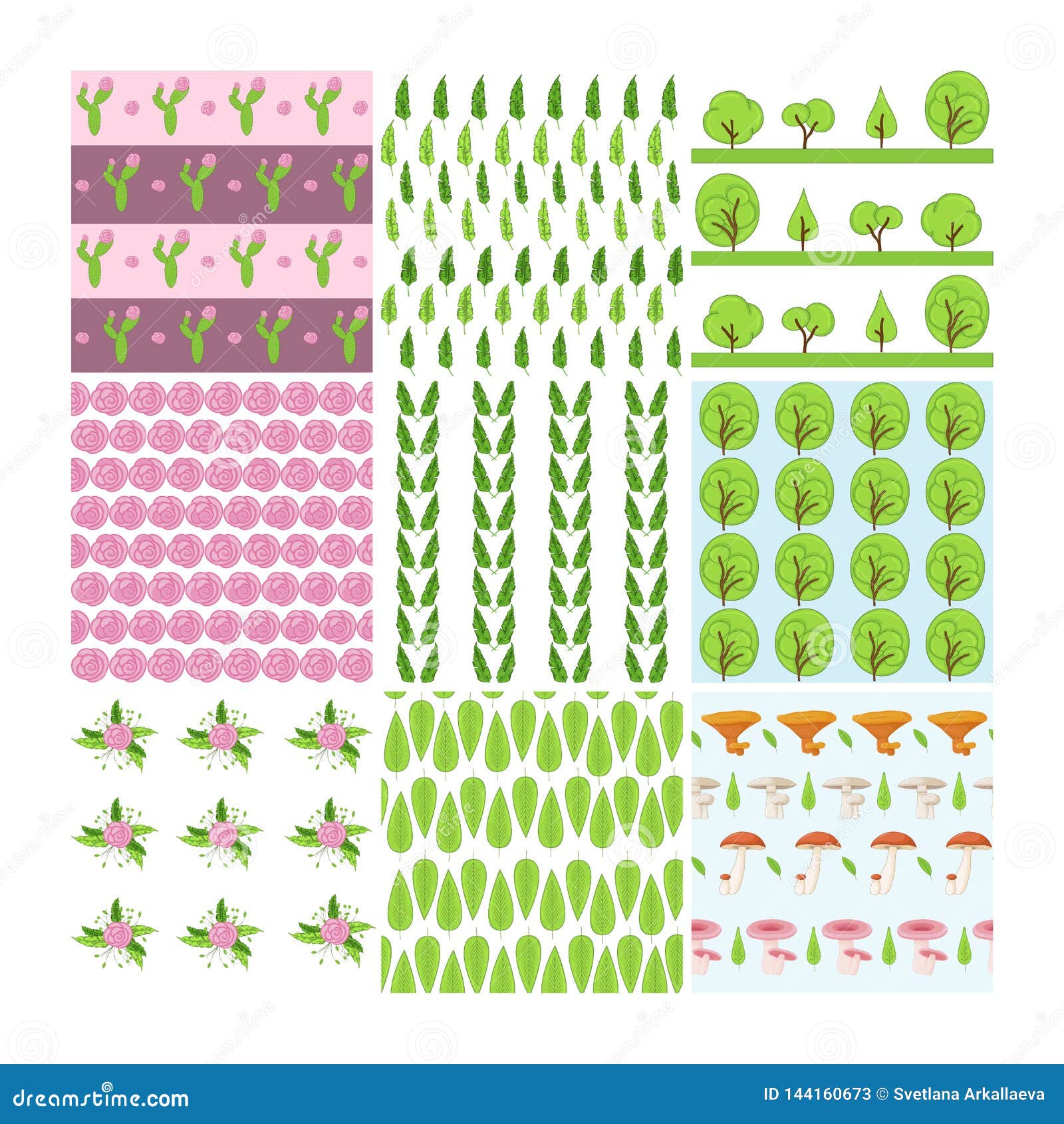 Set of Seamless Patterns with Vegetation, Vector Graphics Stock ...