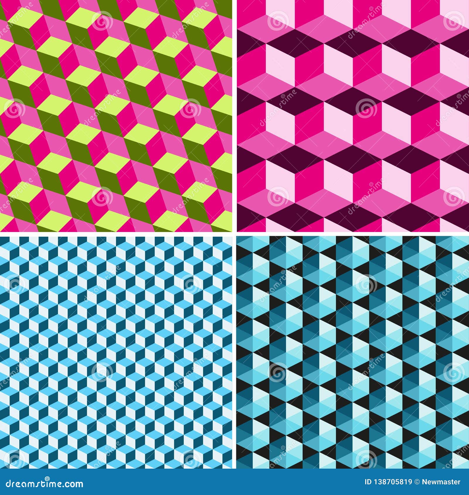 Set Seamless Patterns from Volumetric Multi-colored Cubes Stock Vector ...