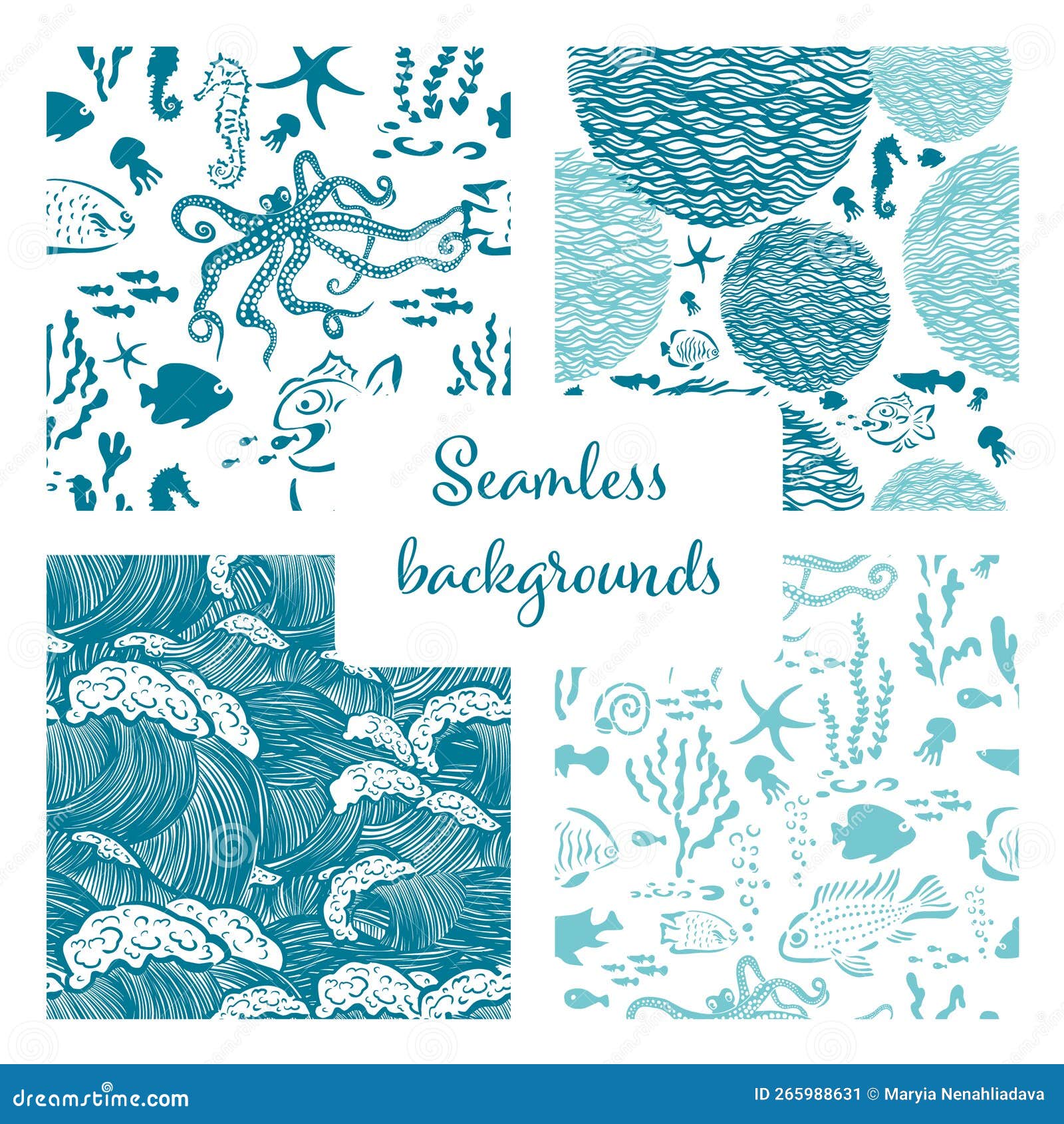 Set Seamless Patterns with Waves. Design for Backdrops with Sea, Rivers ...