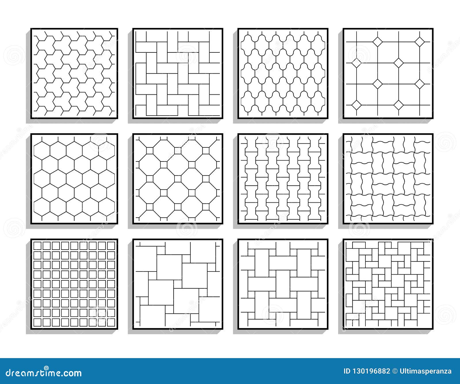 Set of Seamless Pavement Textures. Black and White Floor Tiles Stock ...