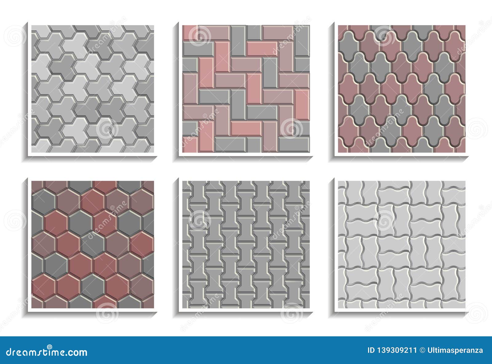 Set of Seamless Pavement Textures. Vector Repeating Patterns of Street ...