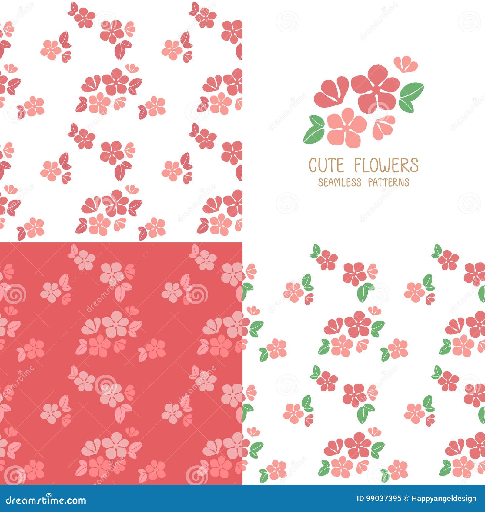Set of Seamless Red Flowers Patterns. Stock Vector - Illustration of ...