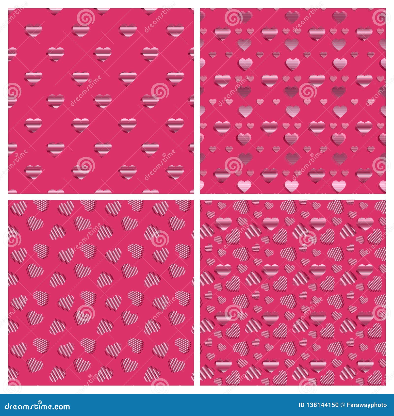 Set of 4 Seamless Repeat Patterns - White Stripe Hearts. Stock Vector ...
