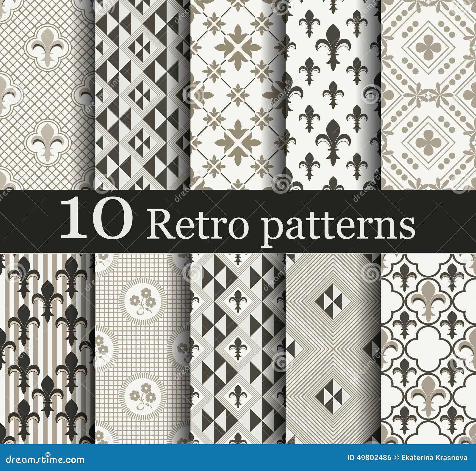 Set of 10 Seamless Retro Patterns Stock Vector - Illustration of ...