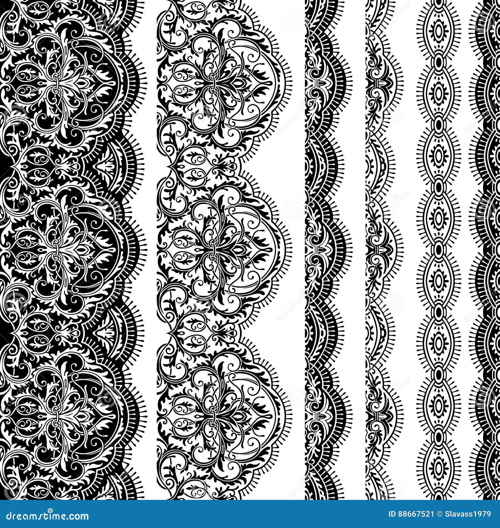 Set of Seamless Ribbons of Lace Stock Vector - Illustration of fashion ...