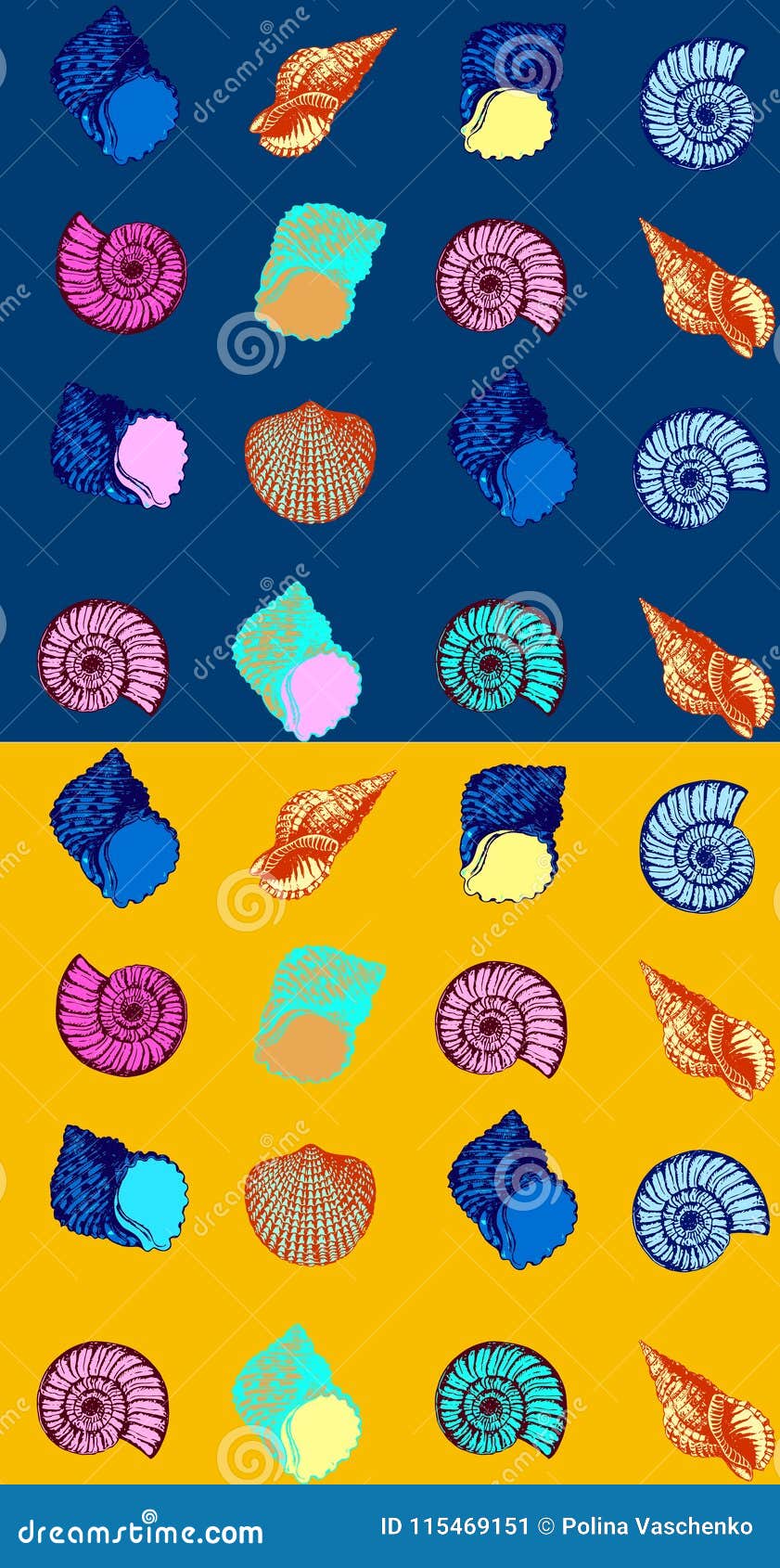 Set of Seamless Seashell Pattern Stock Vector - Illustration of pretty ...