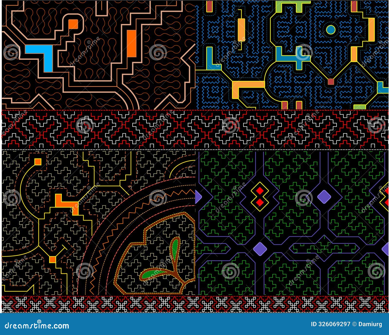 2 Of 12 Shipibo Conibo Artwork Patterns HD Set Vector Illustration ...