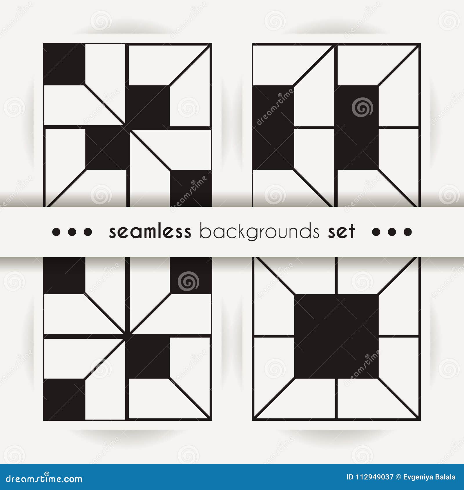 Set of Seamless Square Patterns. Abstract Stripes and Spiral Endless ...