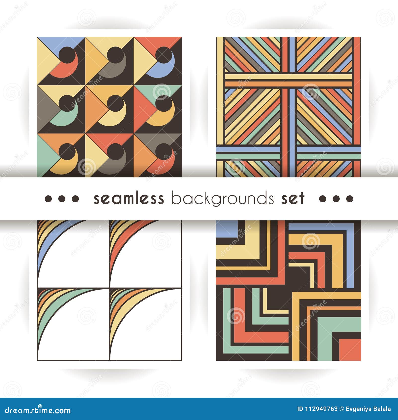 Set of Seamless Square Patterns. Abstract Stripes and Spiral Endless ...