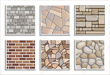 Set of Seamless Stone Textures. Vector Repeated Patterns of 3D Brick ...