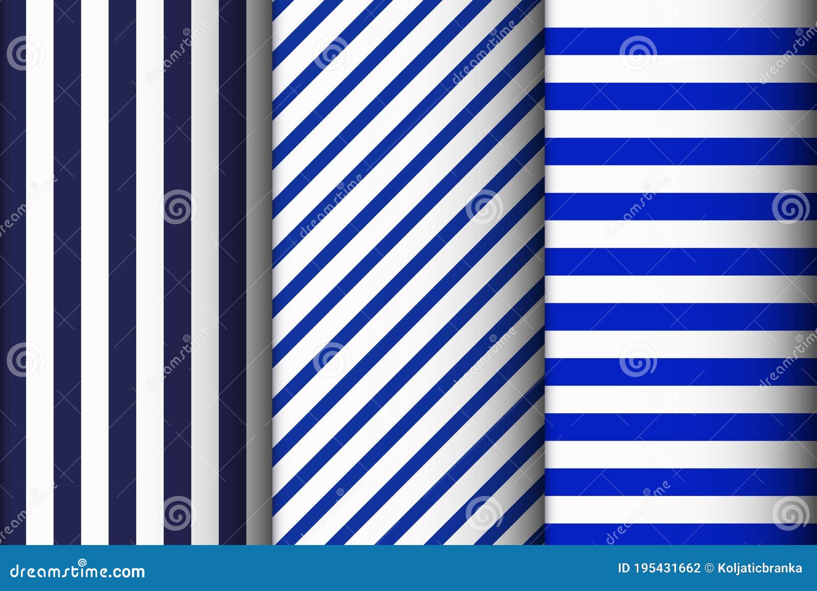 Set of 3 Seamless Striped Patterns in Blue and White Stock Vector ...