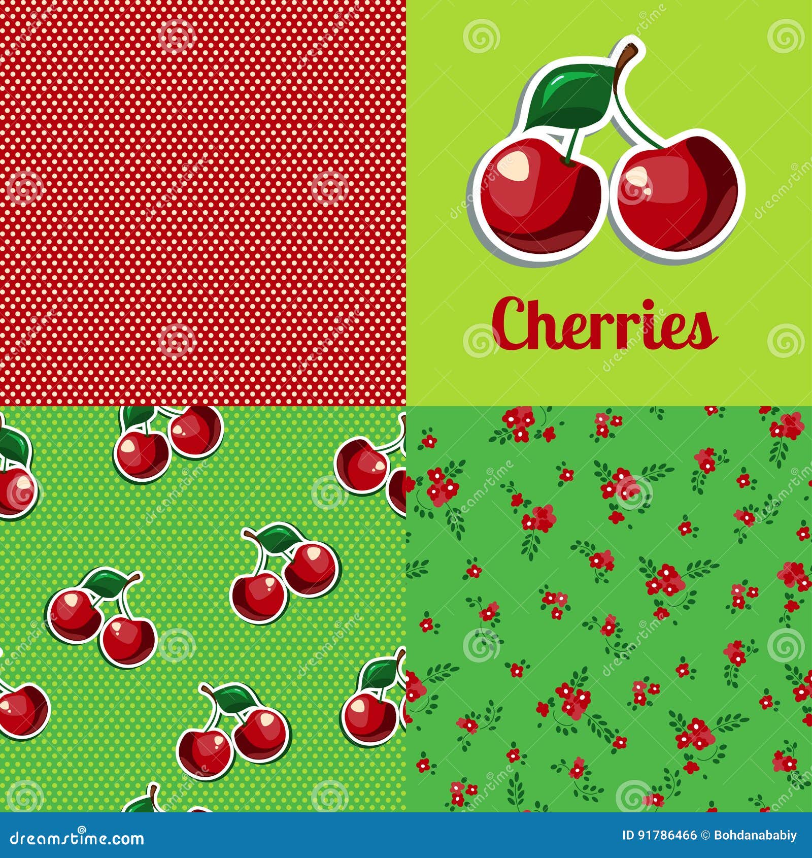 Set Seamless Texture Cherry Stock Vector - Illustration of flowers ...