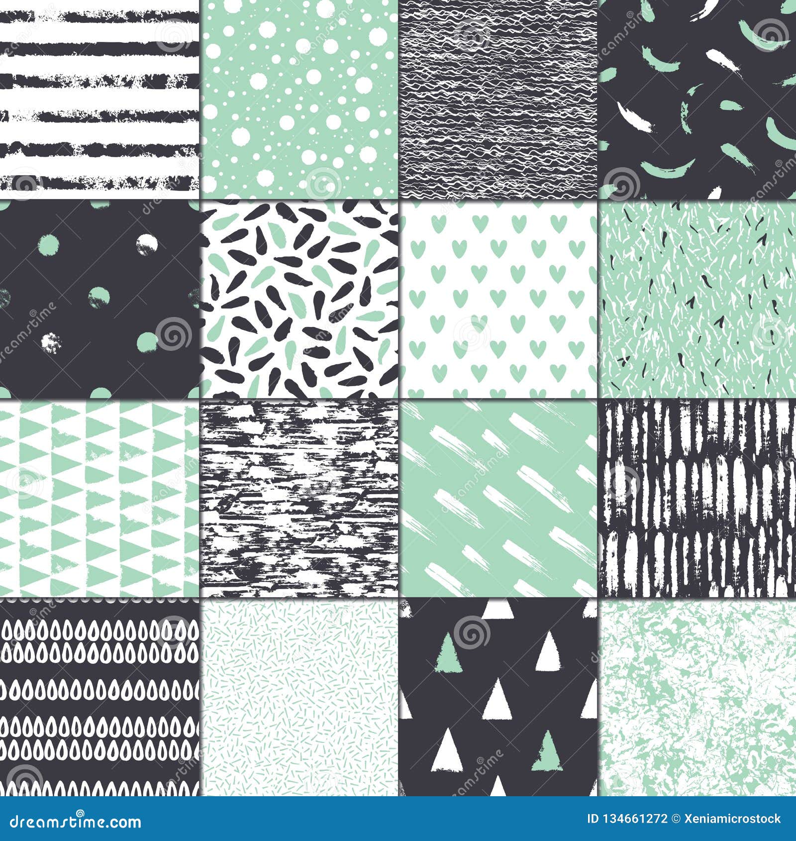 Set of 16 Seamless Texture. Abstract Forms Drawn a Wide Pen and Ink ...