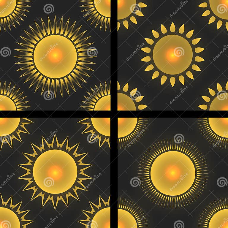 Set of Seamless Textures with Different Kinds of Suns Stock Vector ...