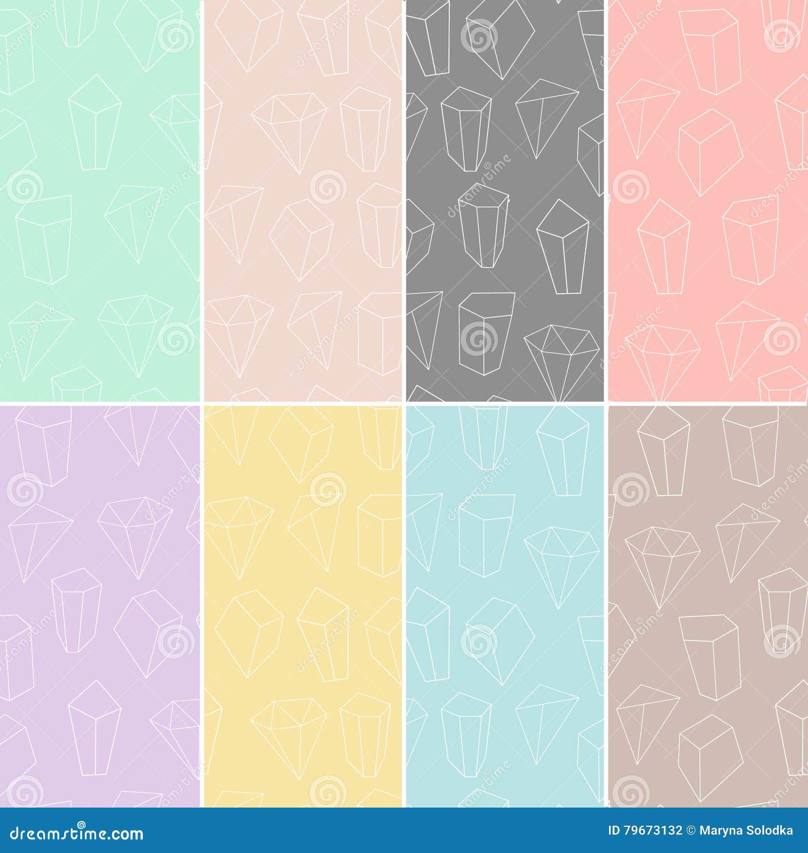 Set of 8 Seamless Textures with Geometric Outline Shapes and Crystals ...