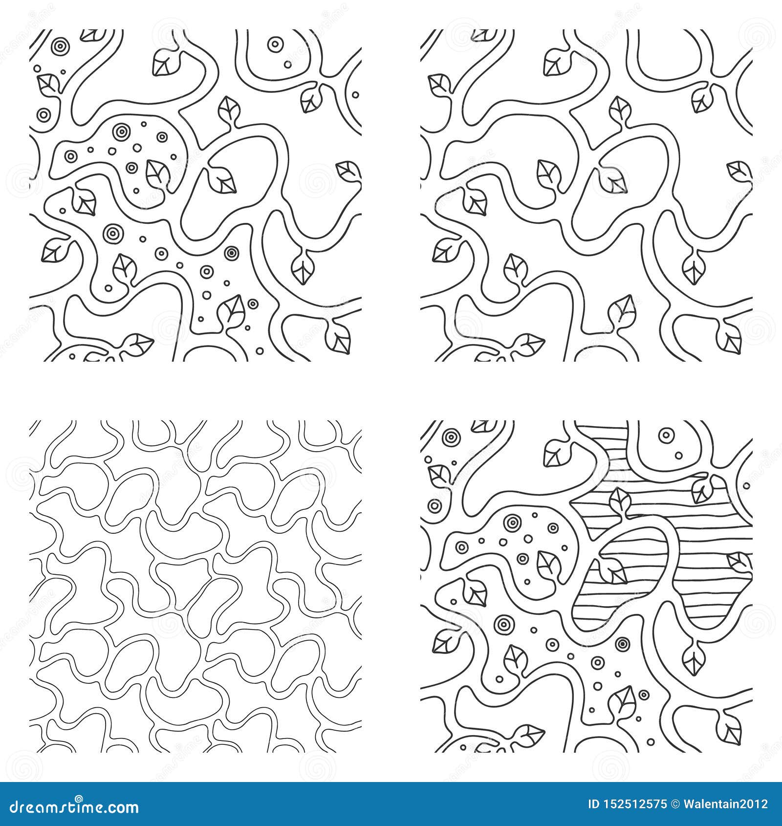 Set of Seamless Vector Black and White Hand Drawn Pattern with Branch ...