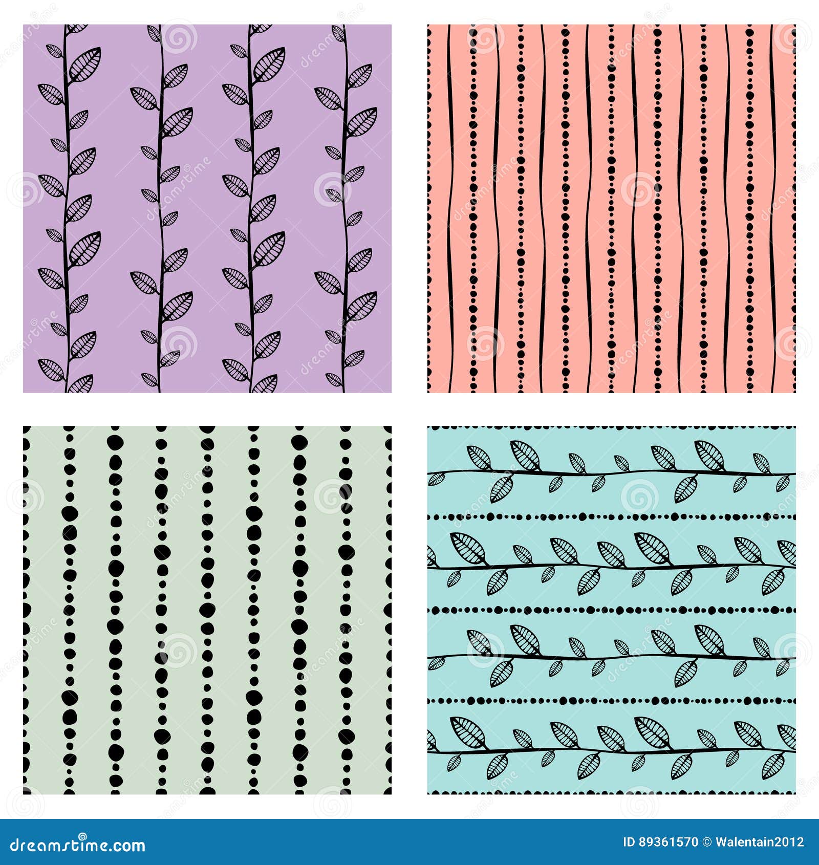 Set of Seamless Vector Pattern. Colorful Hand Drawn Endless Background ...