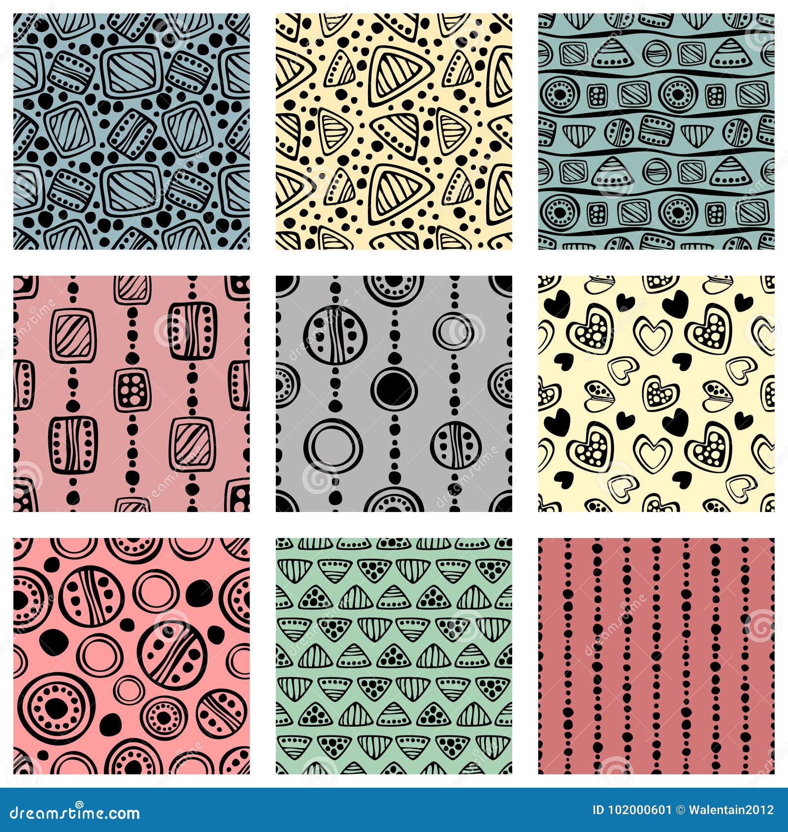Set of Seamless Vector Pattern. Colorful Hand Drawn Endless Background ...