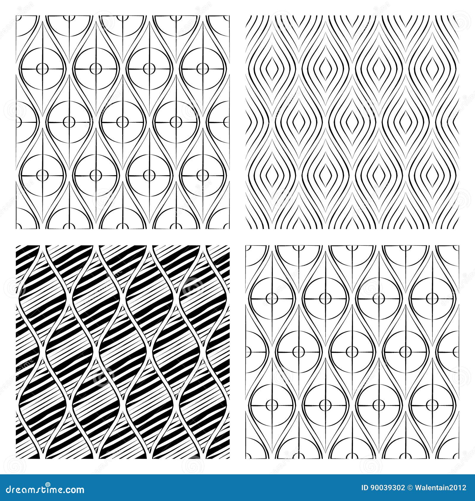 Set of Seamless Vector Patterns. Black and White Geometrical Endless ...