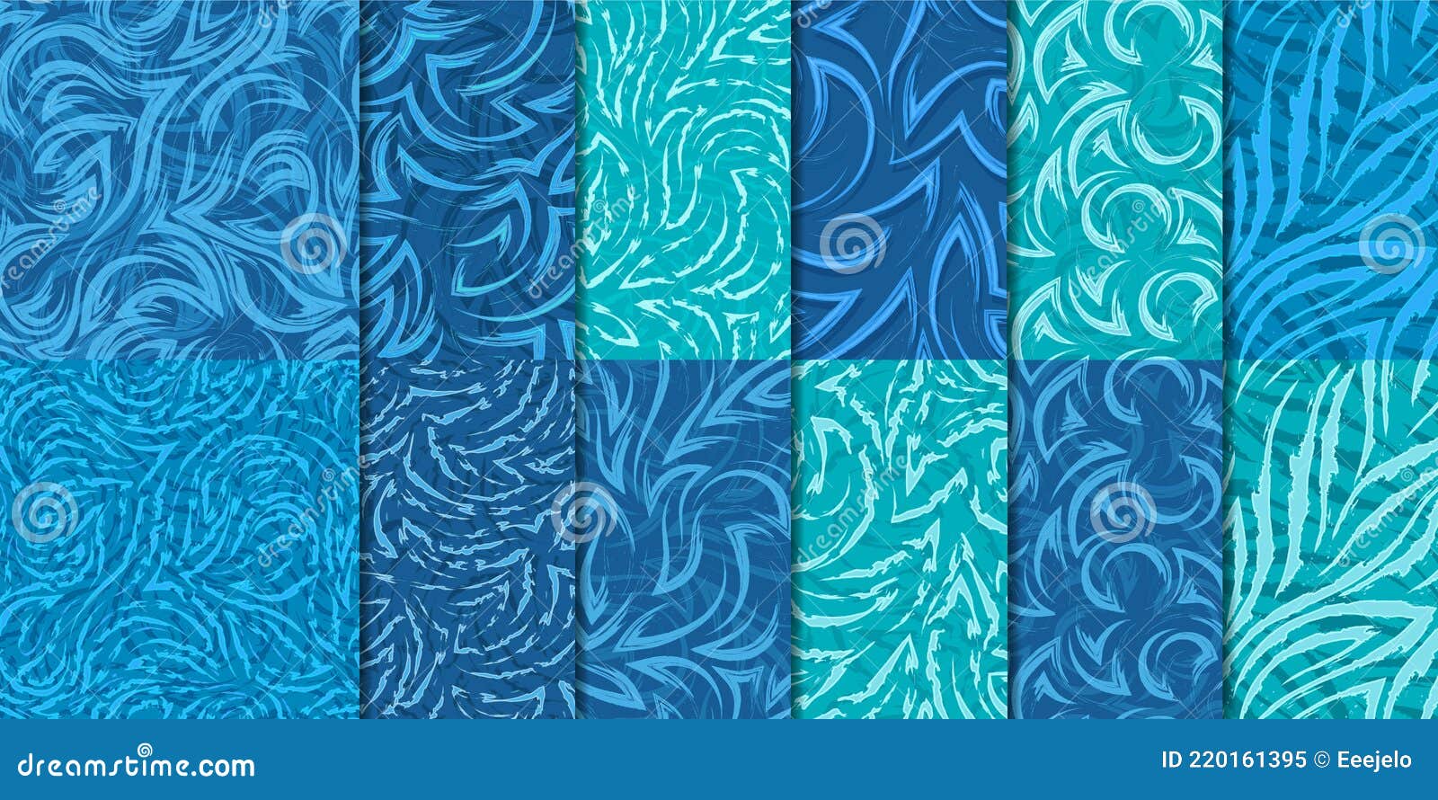 Set of 12 Seamless Vector Patterns Corners and Waves in Nautical Colors ...