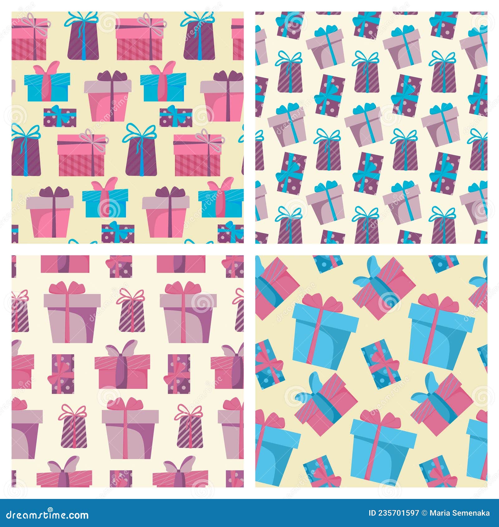 Set of Seamless Vector Patterns with Gift Boxes in Flat Style ...