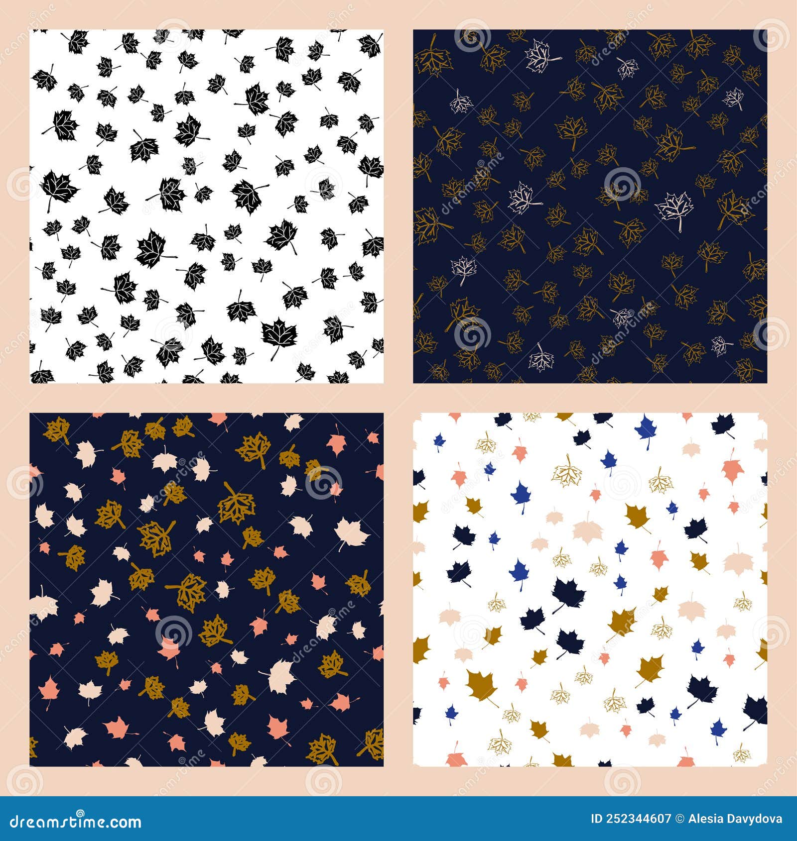 Set of Seamless Vector Patterns with Maple Leaves. Modern Trendy ...