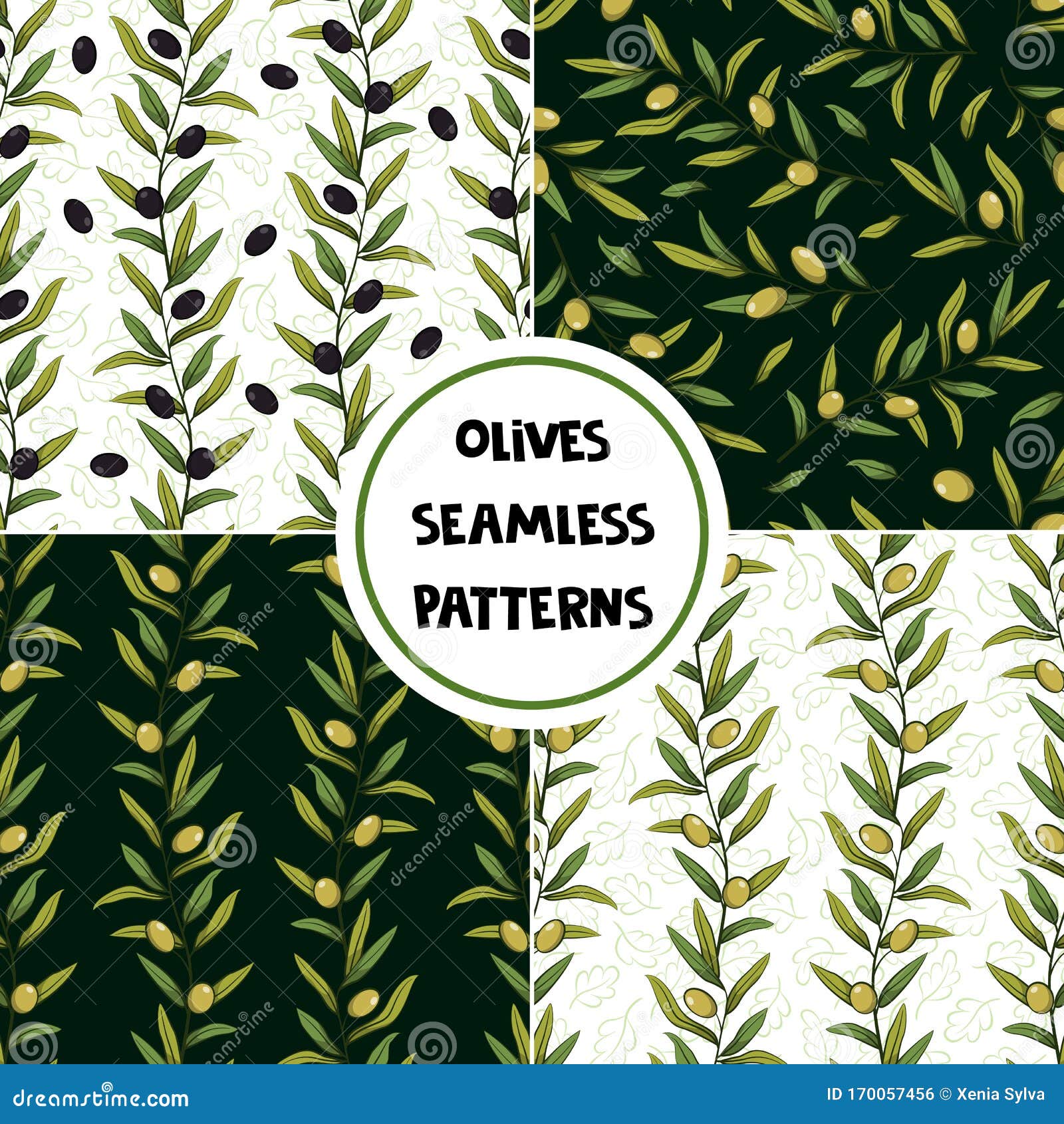 Set of Seamless Vector Patterns with Olive Branches. Stock Vector ...