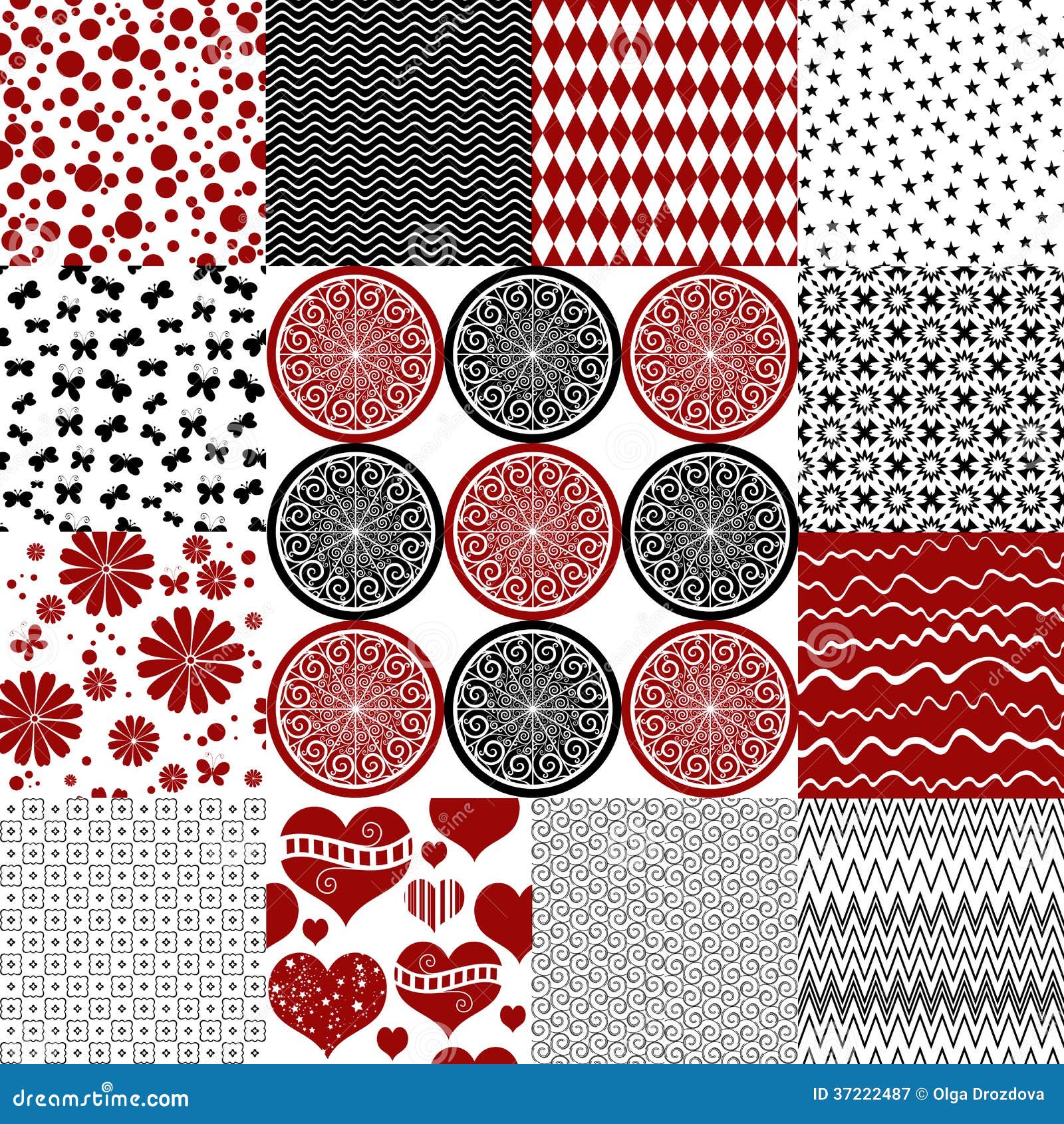 Set Seamless Vintage Monochrome Patterns Stock Vector - Illustration of ...