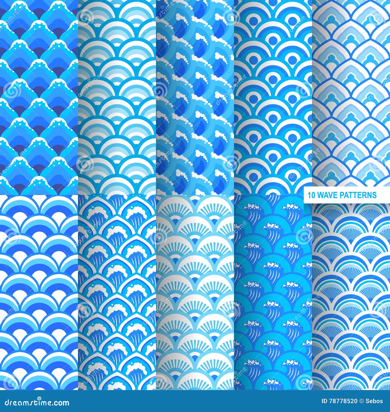 Set of Seamless Wave Pattern in the Chinese Style. Stock Vector ...