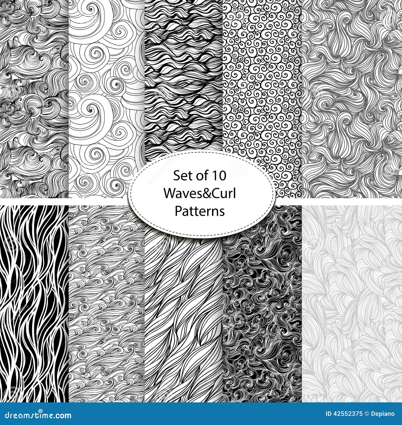 Set of 10 Seamless Waves and Curls Backgrounds Stock Vector ...