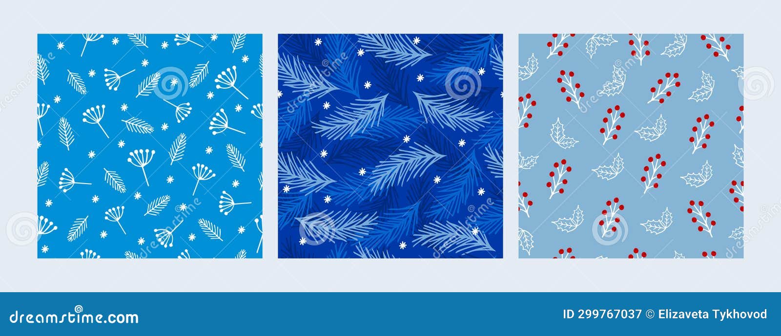Set of Seamless Winter Patterns with Hand Drawn Winter Elements Stock Illustration ...