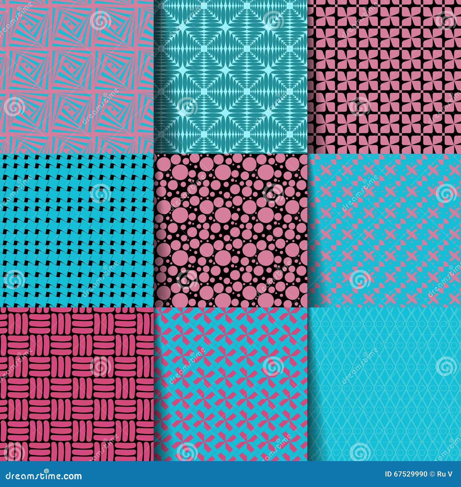 Set of 9 Seampless Patterns Stock Vector - Illustration of diagonal ...
