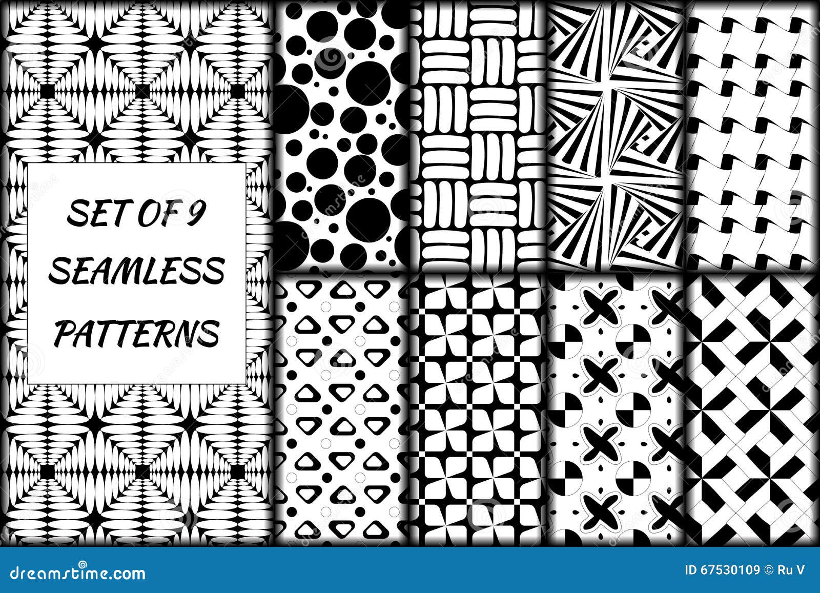 Set of 9 Seampless Patterns Stock Vector - Illustration of geometric ...